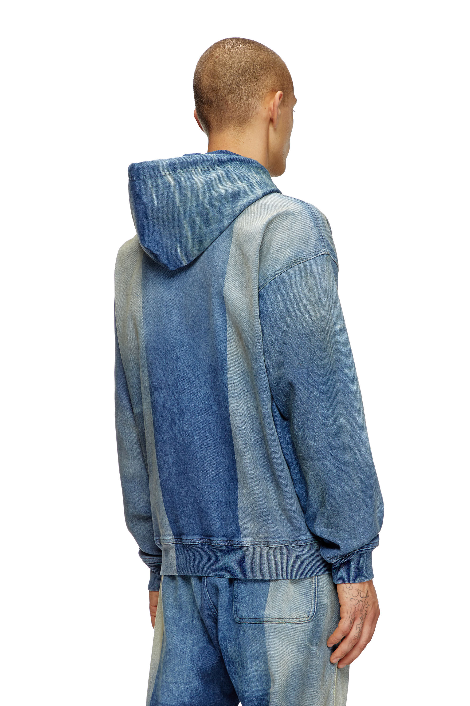 Women's Hoodie in Track Denim with solarised folds | Blue Women's Hoodie in Track Denim with solarised folds | Blue